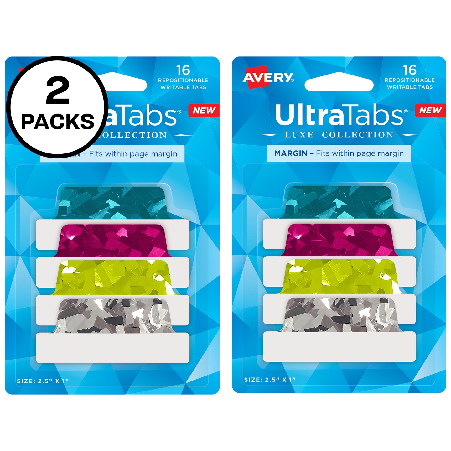 Avery Margin Ultra Tabs, 2.5" x 1", Holographic Jewel Tone Prism ...