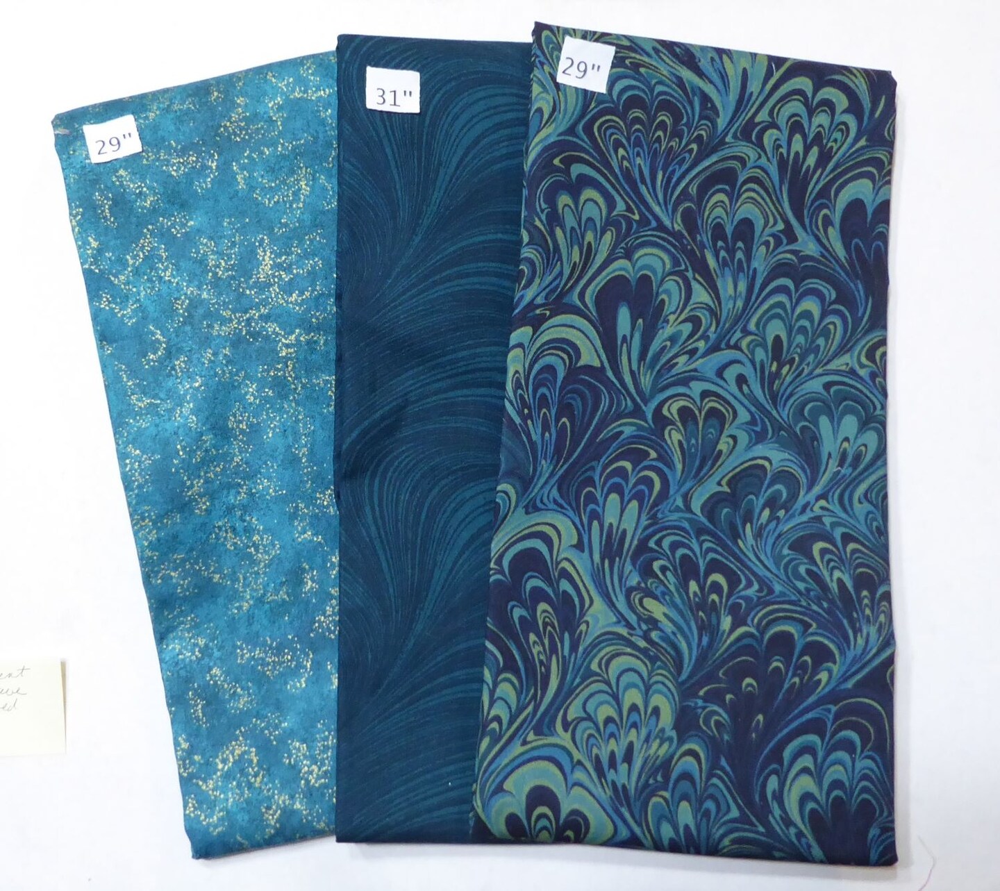 Teal Print Wave Gold Cotton Fabric 2yd 17 in Last the Best End of Bolt ...