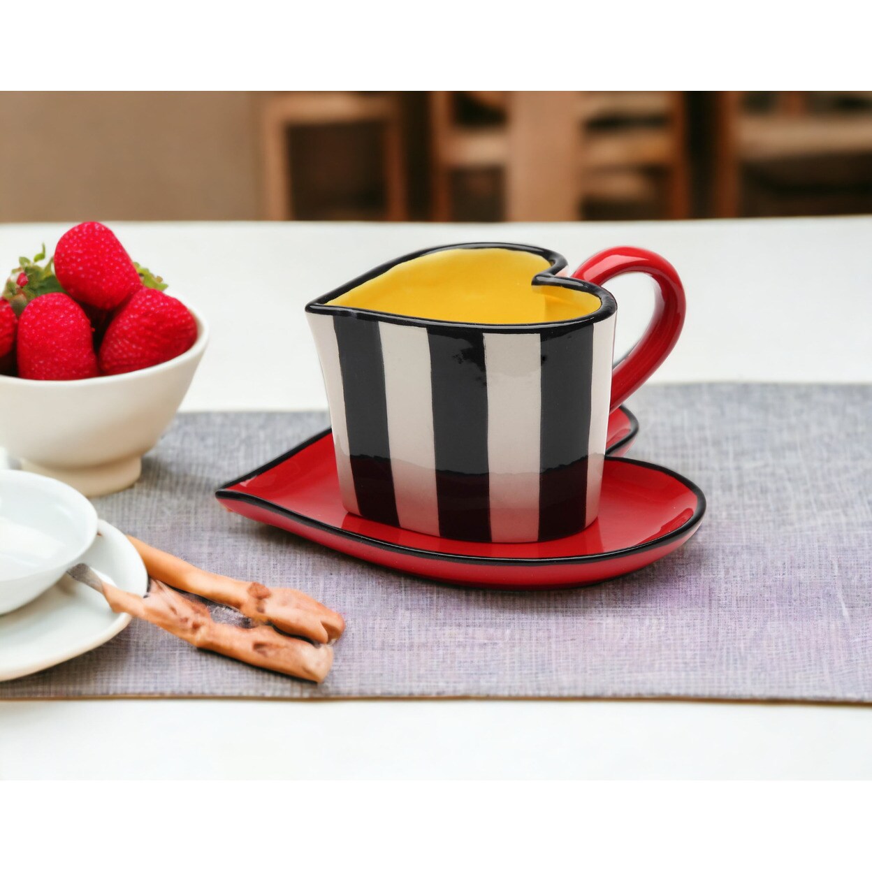 Ceramic Valentines Heart Shaped Striped Cup and Saucer, Tea Coffee ...