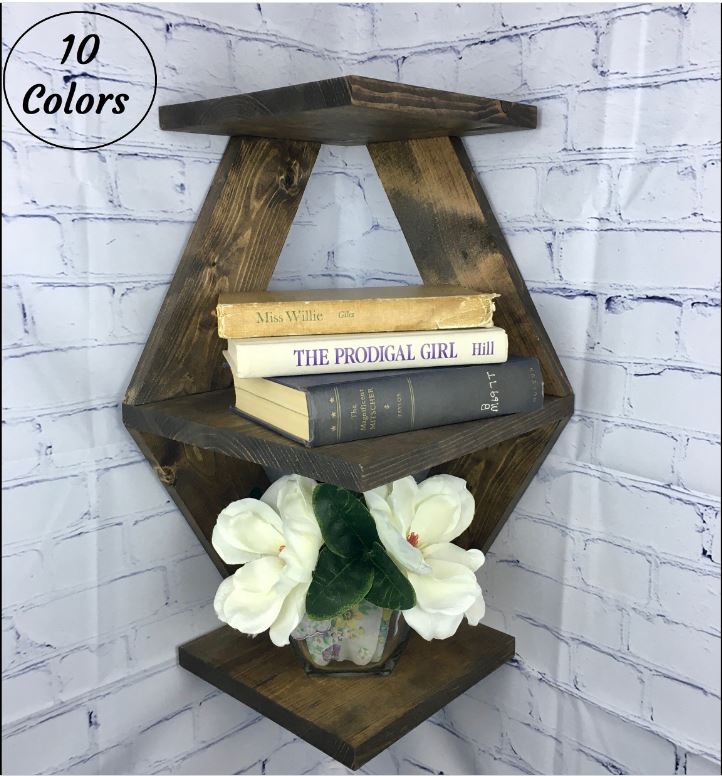 Hanging Shelf Triangle Zen Floating Corner Shelf Sturdy Real Wood Wall ...