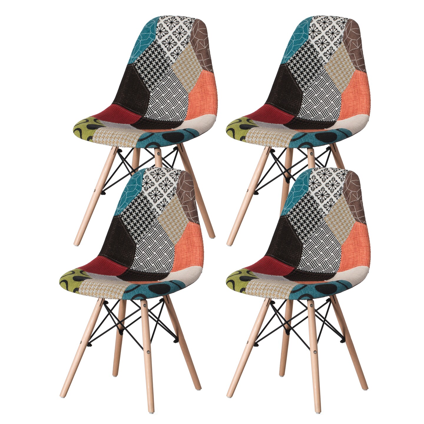 Modern Fabric Patchwork Chair with Wooden Legs for Kitchen, Dining Room ...