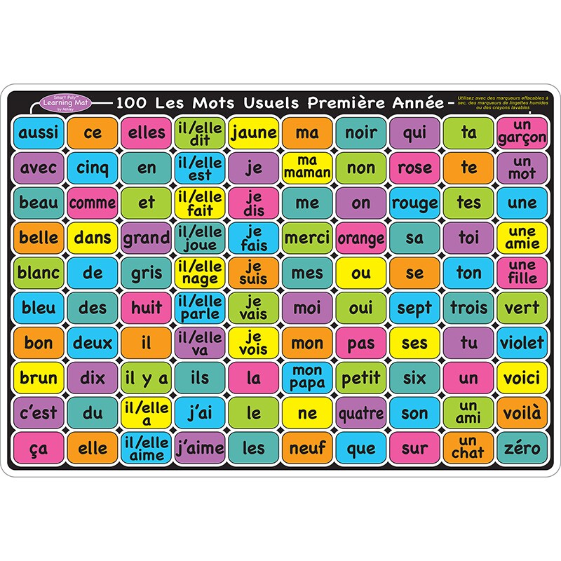 Smart Poly™ Learning Mat, 12" x 17", Double-Sided, French Sight Words ...