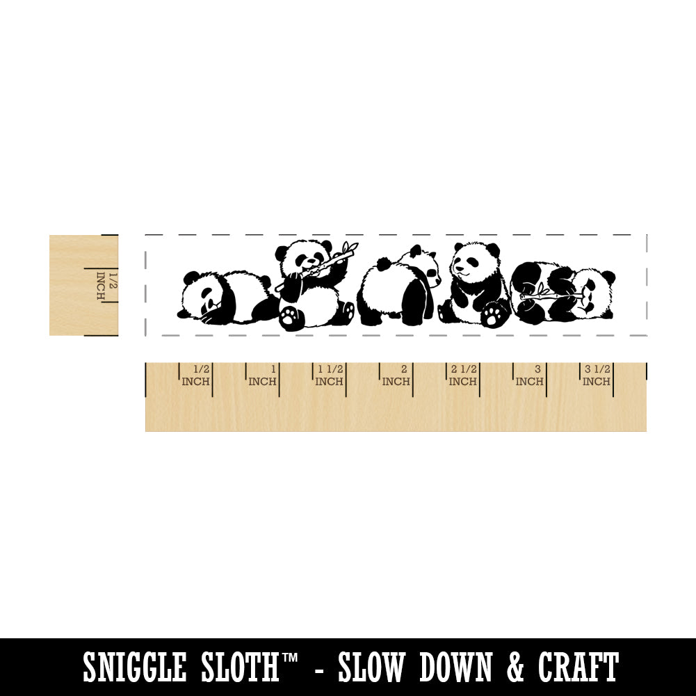 Cute Baby Panda Bear Cubs Eating and Sleeping Rectangle Rubber Stamp ...