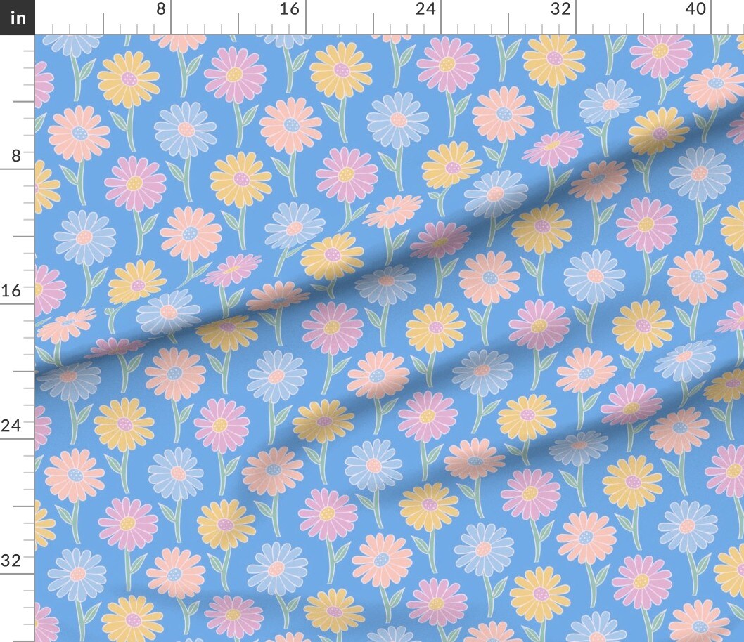 Petal Signature Cotton by the Yard or Fat Quarter Blue Flowers Floral ...