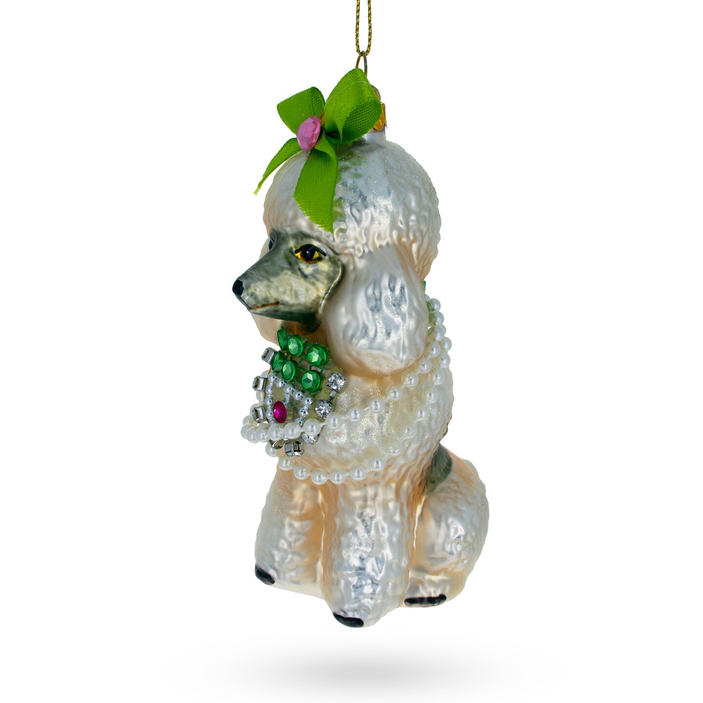 Elegant Poodle with Green Bow - Blown Glass Christmas Ornament | Michaels