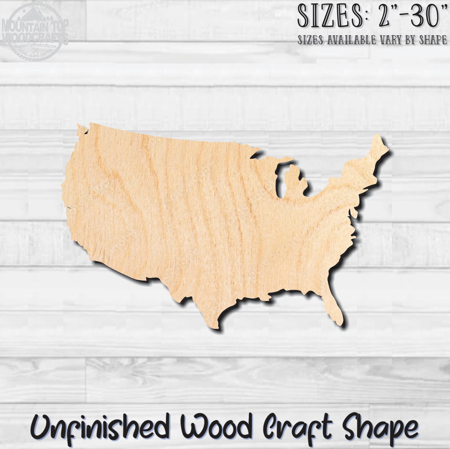 USA Map Unfinished Wood Shape Blank Laser Engraved Cutout Woodcraft ...
