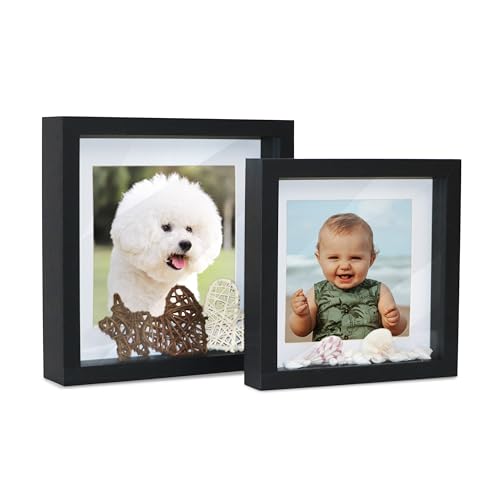 Shampsen Black Shadow Box Frame 8x8 7x7 Square Box Frame with Mat, for ...
