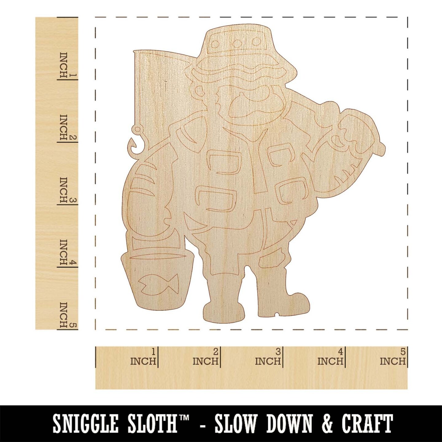 Fisherman Dad with Fishing Rod Unfinished Wood Shape Piece Cutout for ...