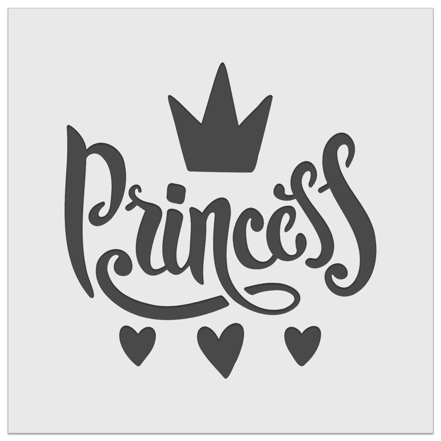 Princess Cursive with Crown and Hearts Wall Cookie DIY Craft Reusable ...