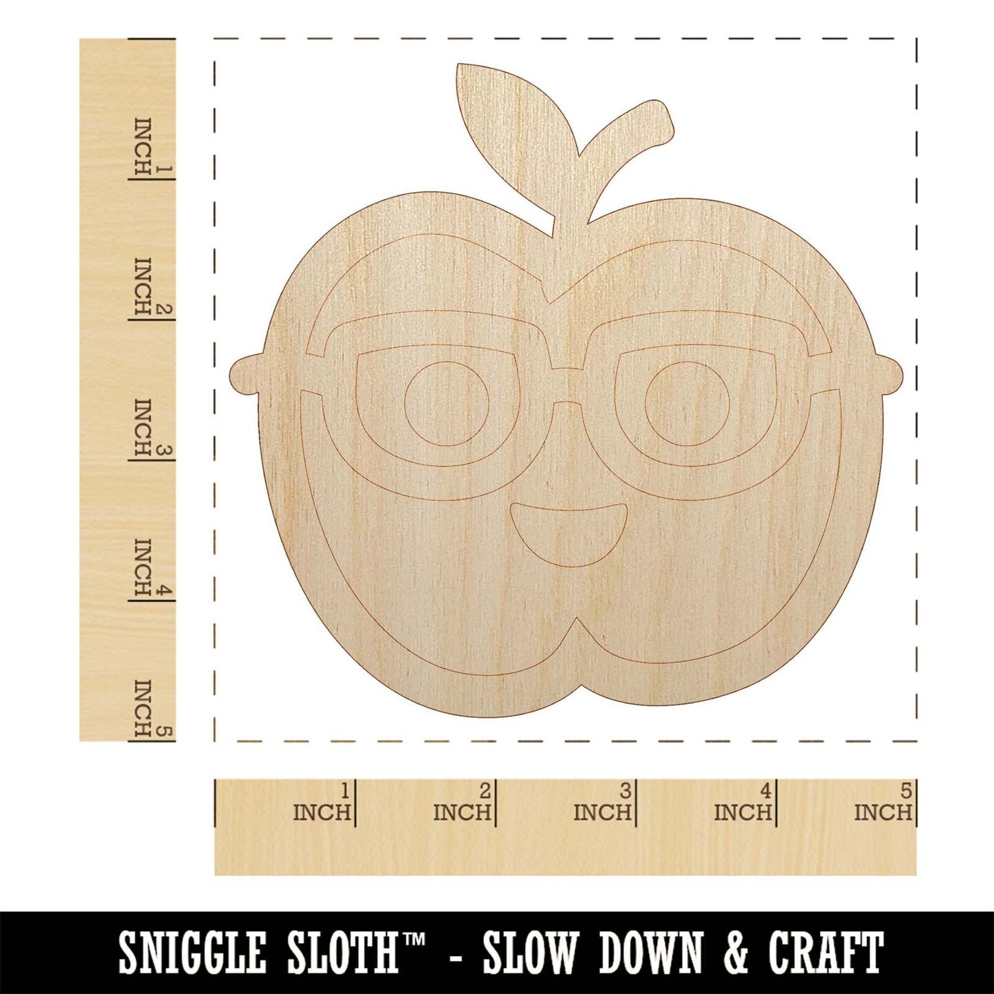 Cute Kawaii Apple Smart with Glasses Unfinished Wood Shape Piece Cutout ...