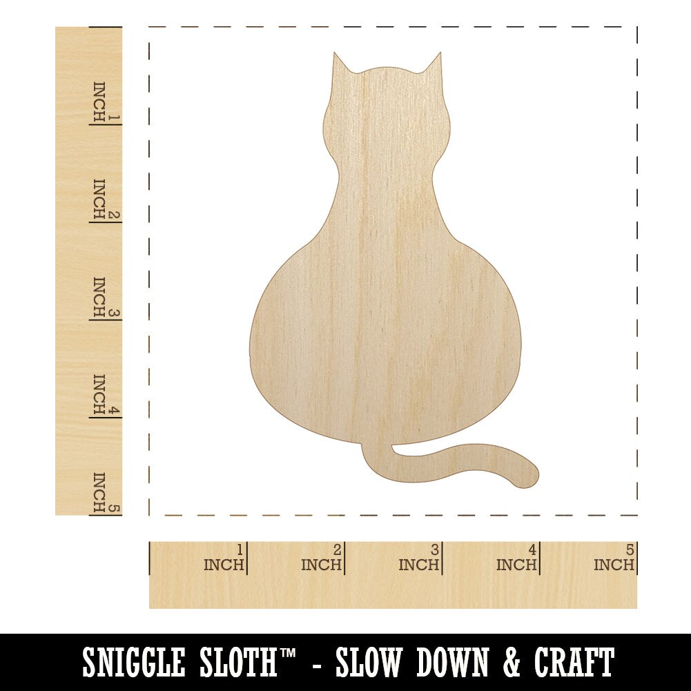 Cat Sitting Back Solid Unfinished Wood Shape Piece Cutout for DIY Craft ...
