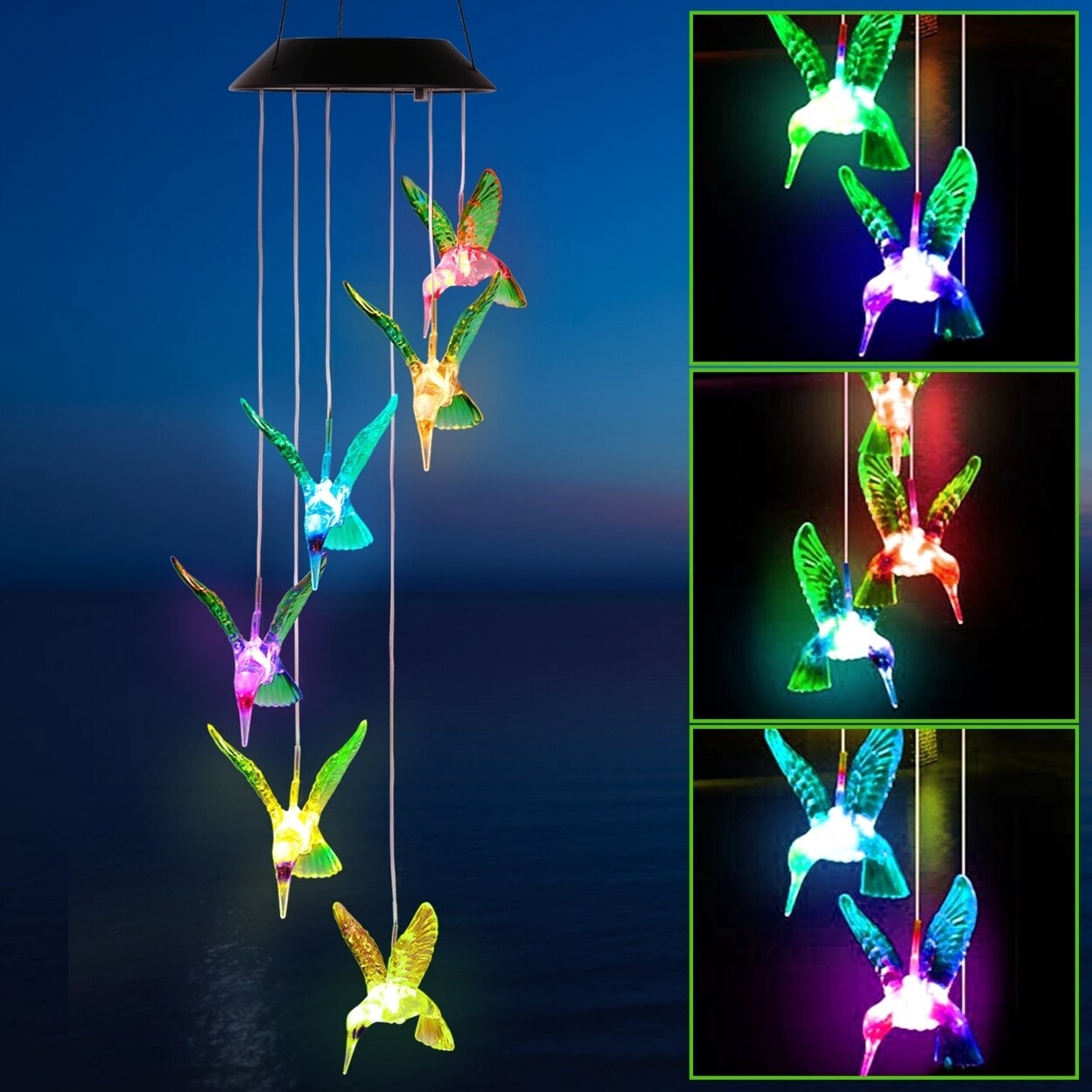 Led Solar Hummingbird Wind Chime Lights Color Changing Ip65 Waterproof ...