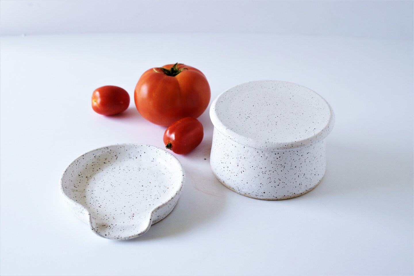 White French butter keeper, speckled french butter keeper, butter dish ...