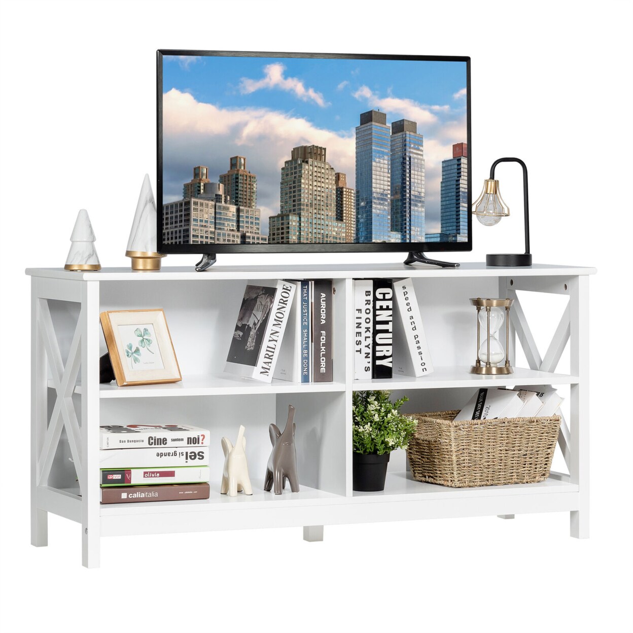Tv Stand Entertainment Media Center For Tvs Up To 55 W/ Storage Shelves ...