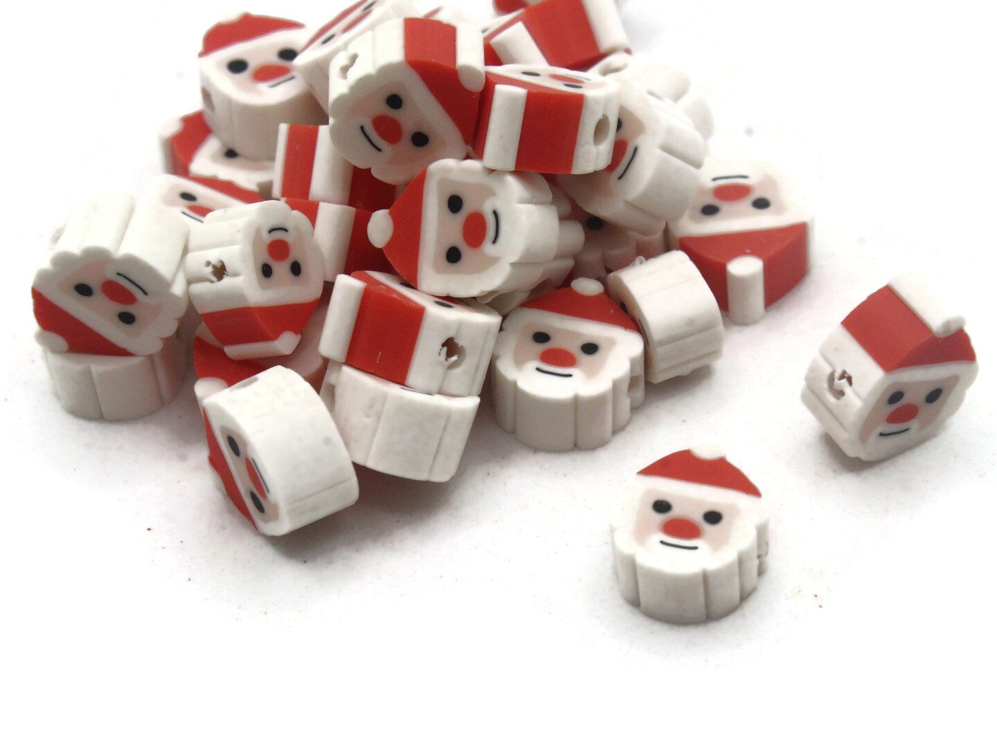30 Red Nose Santa Claus Polymer Clay Red and White Christmas Beads ...