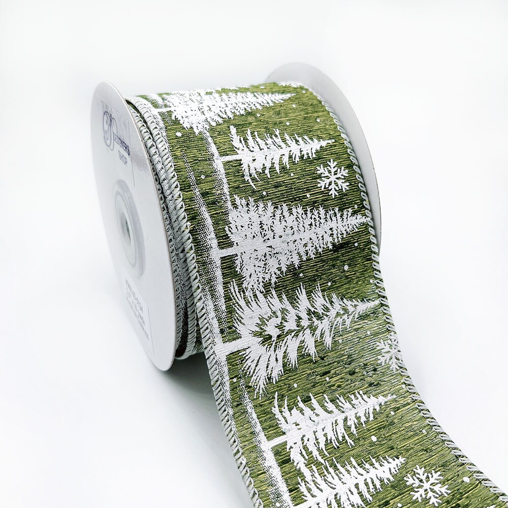 Designer's Shop Holiday Christmas Winter snow tree Olive wired edge ...