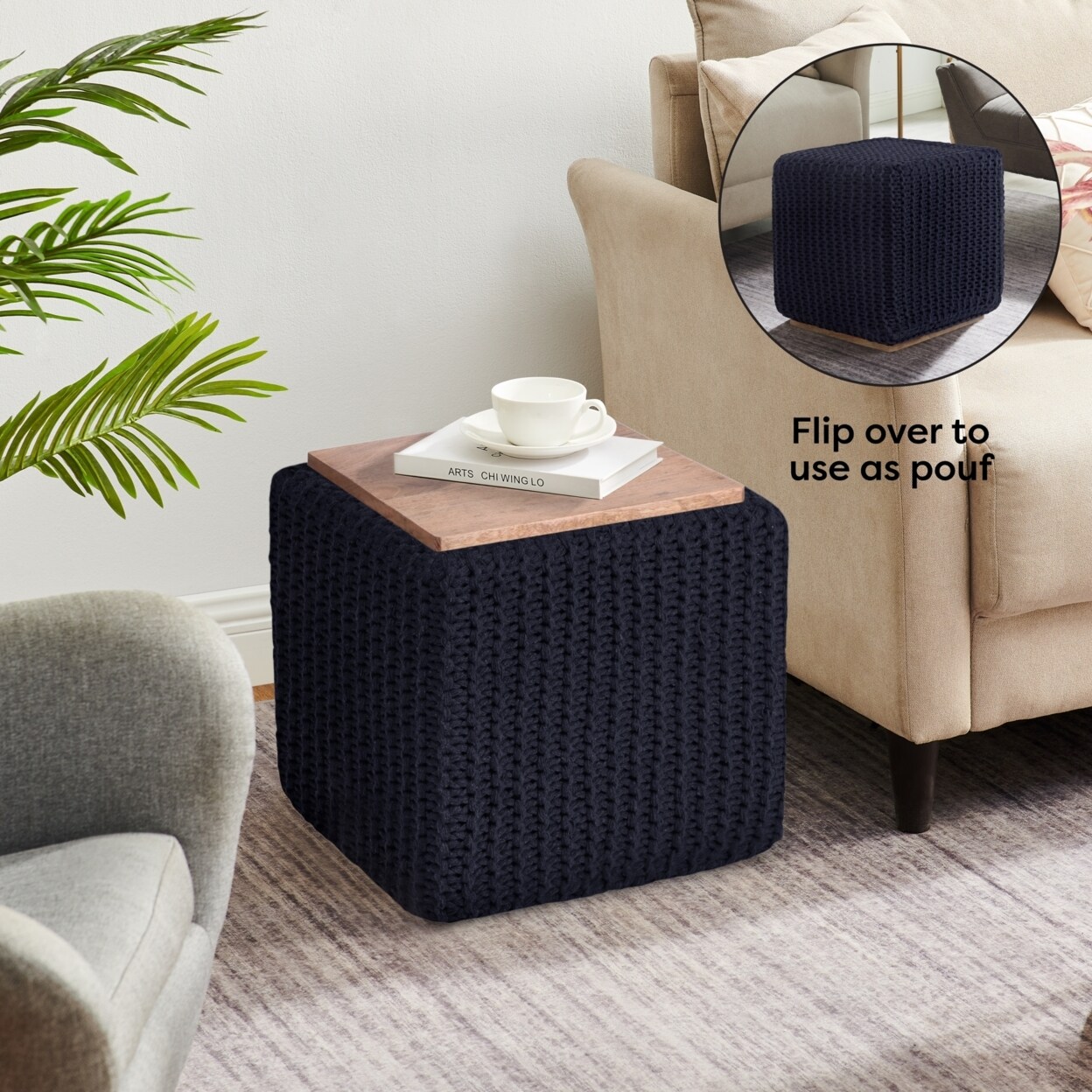 Loft Lyfe Deonte 3-in-1 Square Pouf-Ottoman-End Table | Michaels