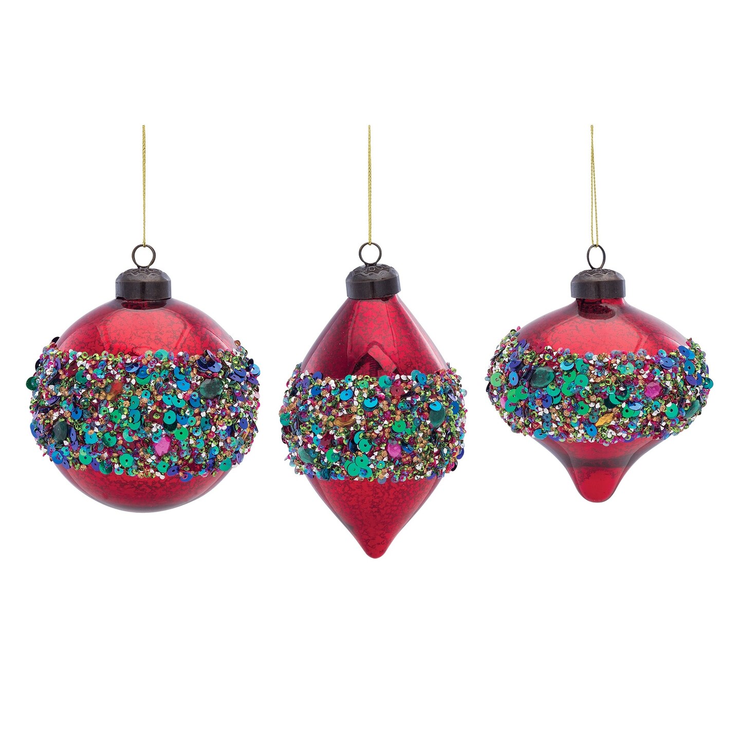 Melrose Set of 6 Red Sequined Onion and Drop Glass Christmas Ornaments ...