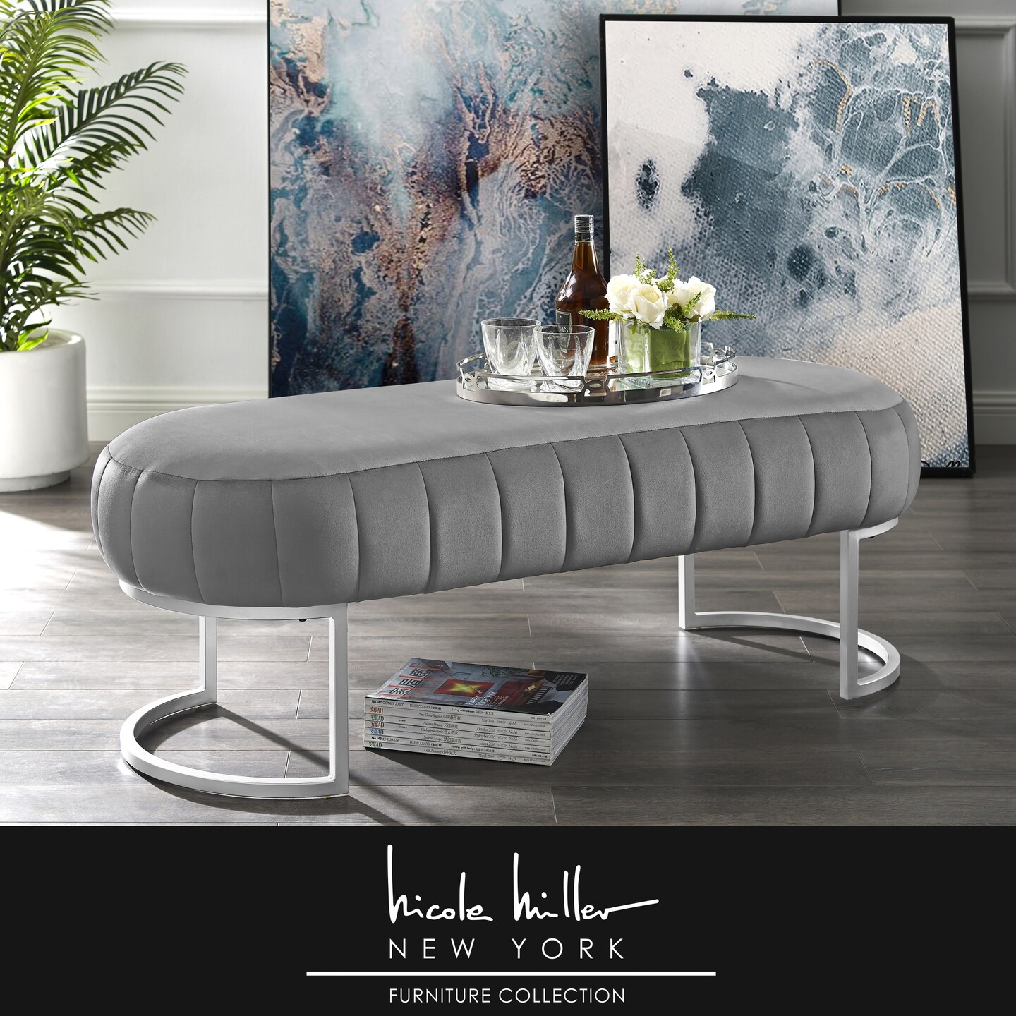 Mohit Leather/Velvet Channel Tufted Bench | Michaels