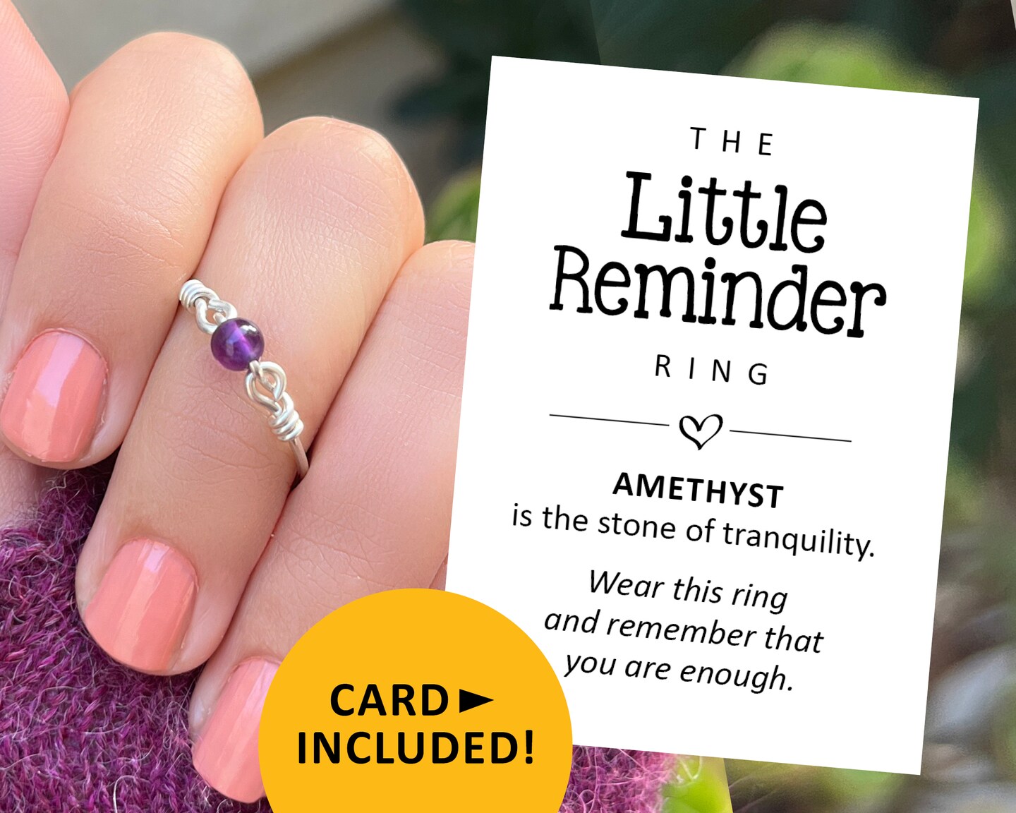 Amethyst fidget ring, Little Reminder anxiety rings, natural crystal ...