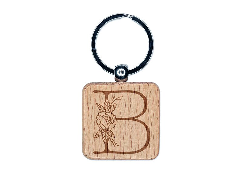 Rose Typewriter Font Capital Letter B Engraved Wood Square Keychain Tag ...