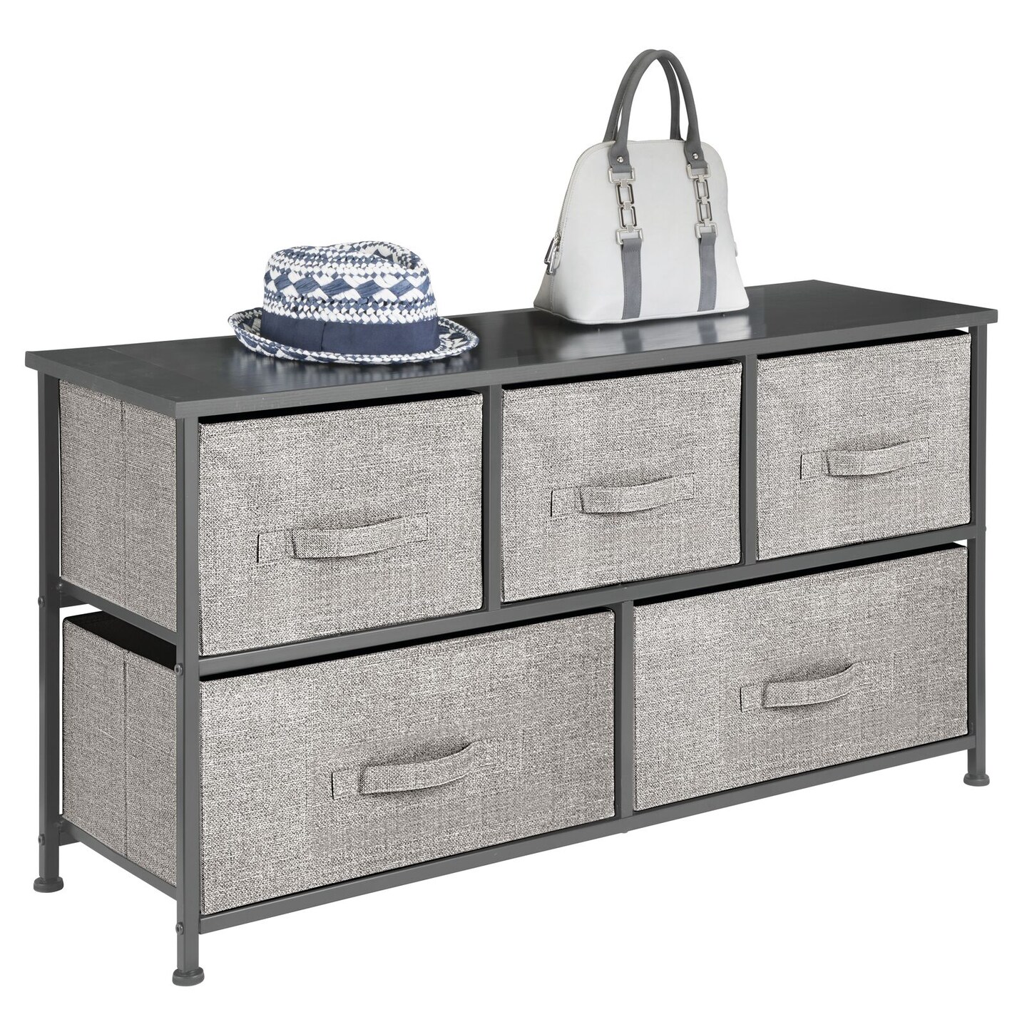 mDesign Wide Storage Dresser Furniture, 5 Removable Fabric Drawers ...