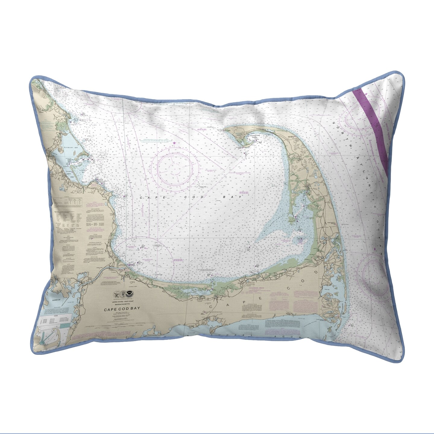 Cape Cod Bay, MA Nautical Map Pillow 20x24 – Extra Large Zippered ...