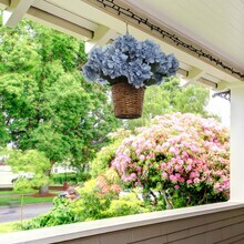 Blue Hydrangea Bush with 5 Realistic Silk Blooms & Foliage, 21-Inch ...