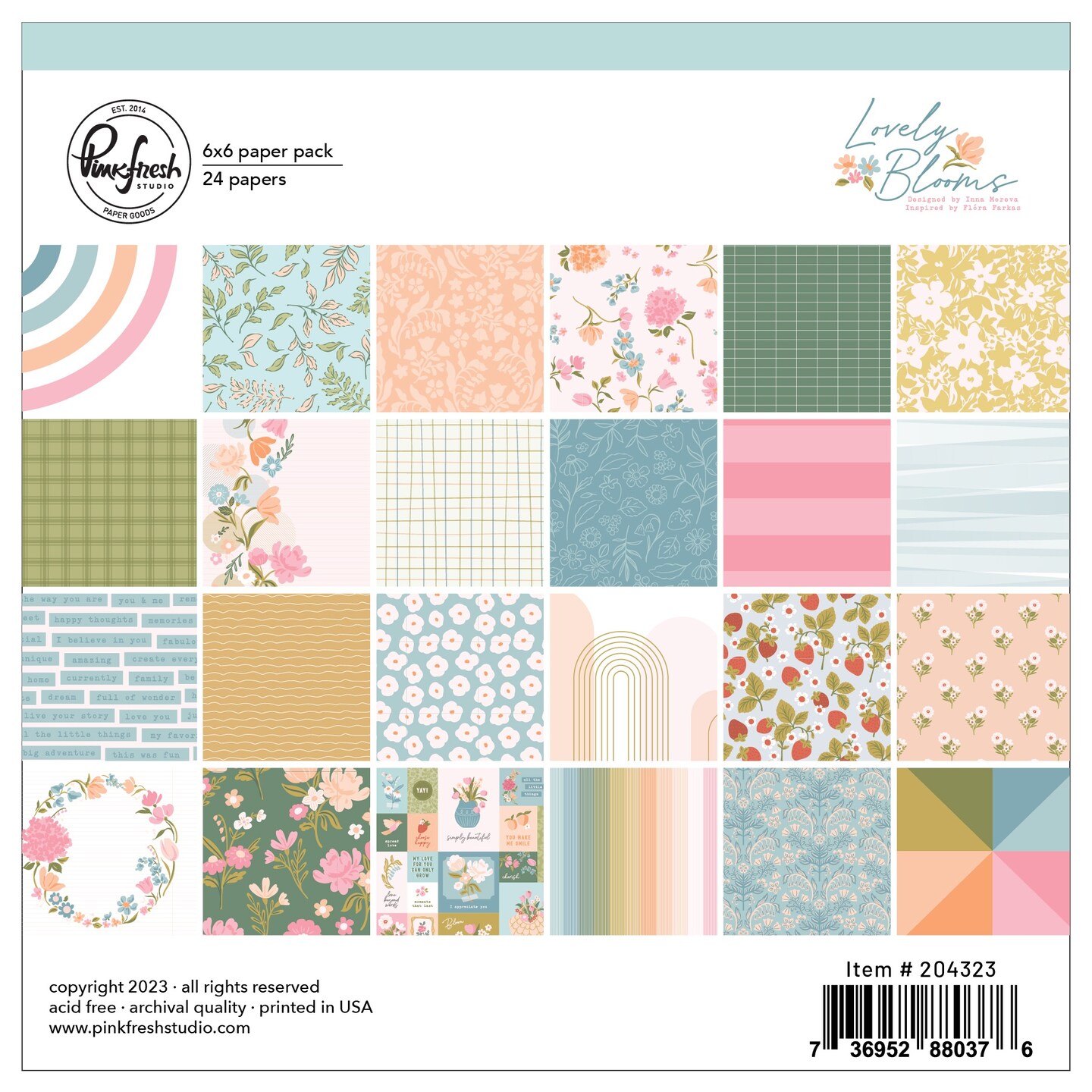 Pinkfresh Studio Double-Sided Paper Pack 6"X6" 24/Pkg-Lovely Blooms ...