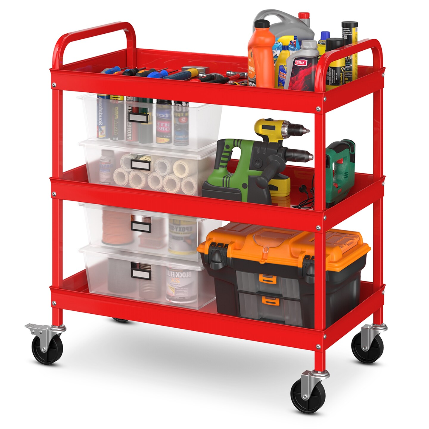 Costway 3-Tier Metal Utility Cart 400 lbs Storage Service Trolley Tool ...