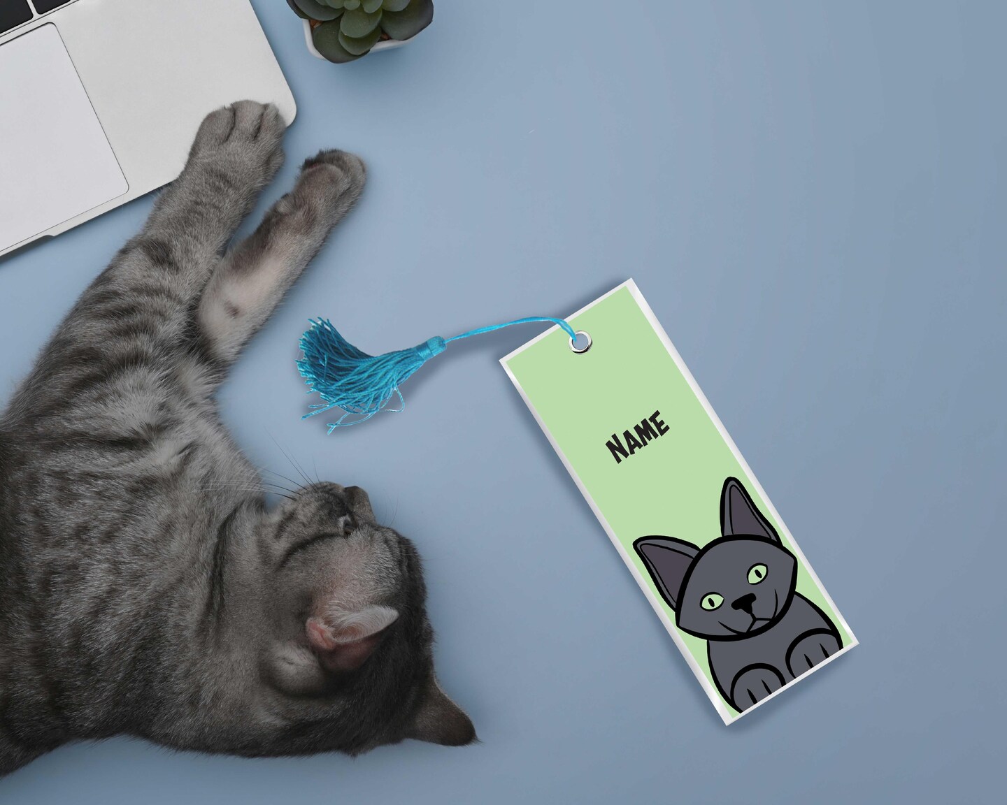 Russian Blue Cat Bookmark Handmade Laminated Bookmark with Tassel ...