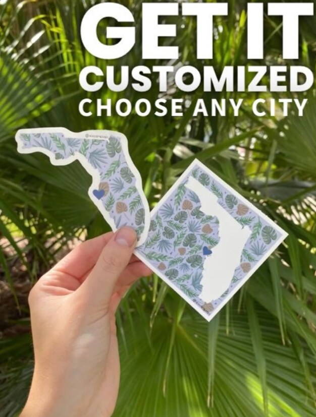 Florida Pride Love Your City Sticker, botanical design, tropical leaves ...