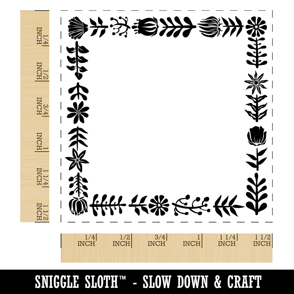 Elegant Botanical Square Border Frame Self-Inking Rubber Stamp Ink ...