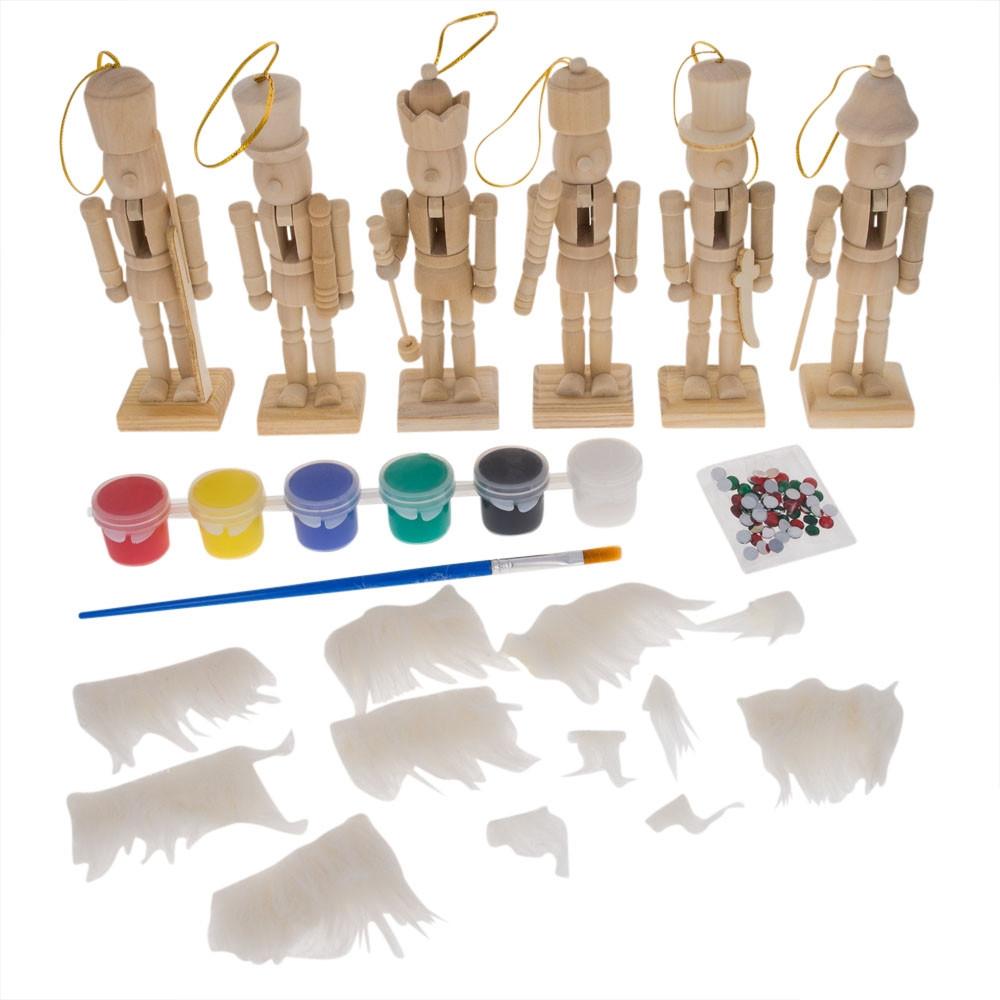 Set of 6 Unfinished Wooden Nutcrackers DIY Craft Kit 5 Inches | Michaels
