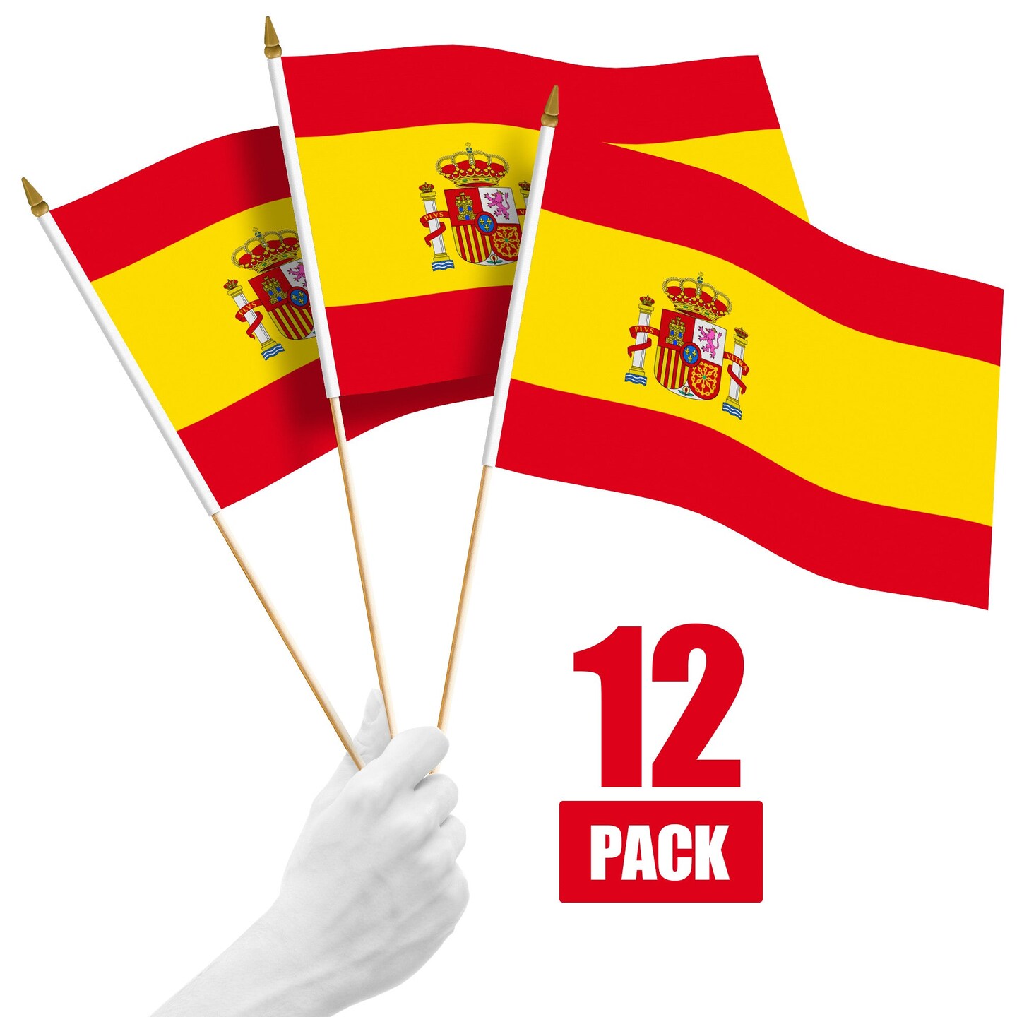 G128 12 Pack Handheld Spain Spanish Stick Flags | 12x18 In | Printed ...
