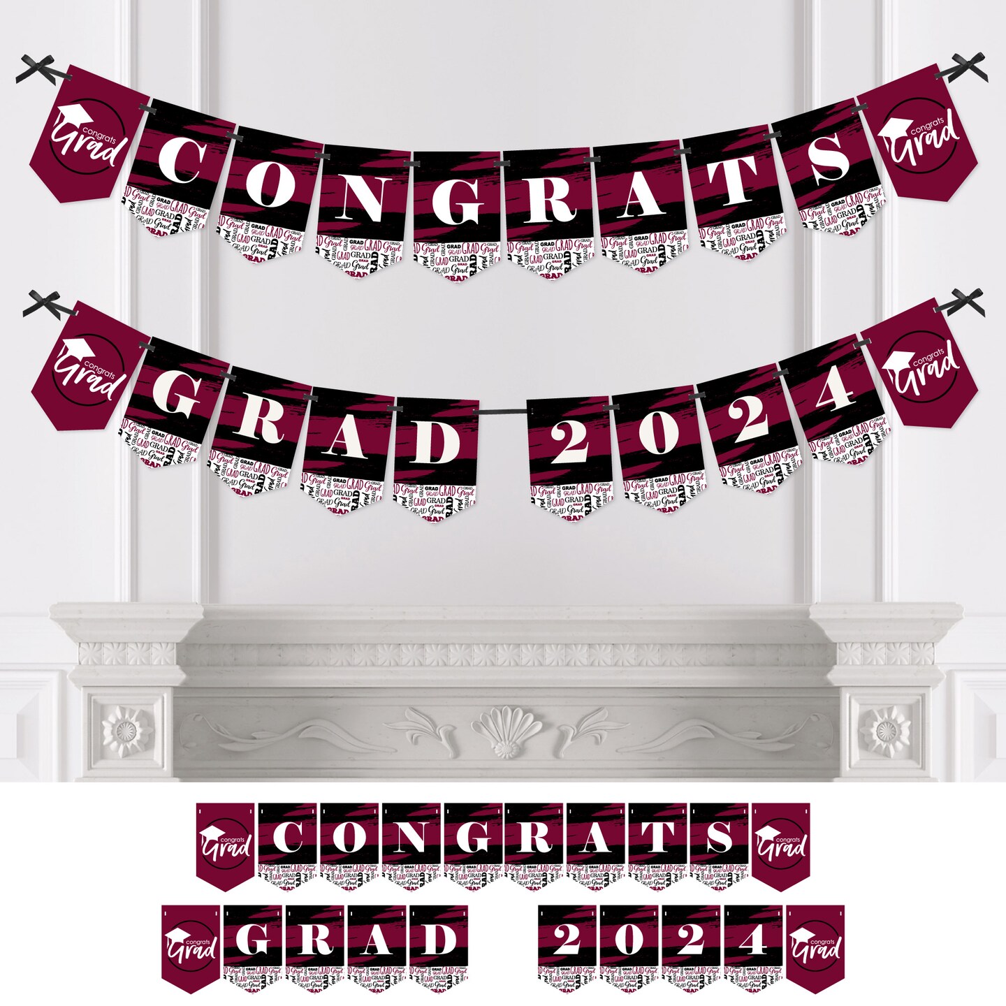 Big Dot of Happiness Maroon Graduation Bunting Banner - Party ...