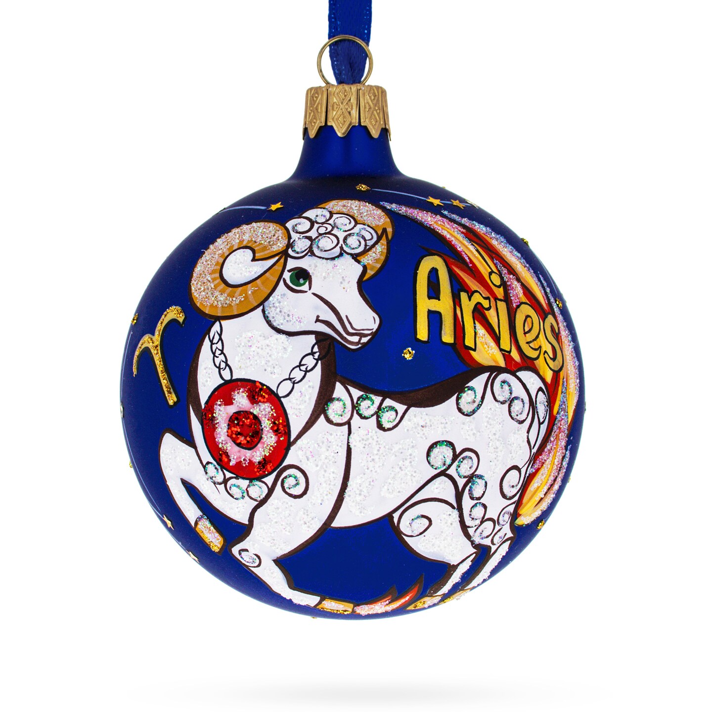 Fiery Aries: Zodiac Horoscope Sign Blown Glass Ball Christmas Ornament ...