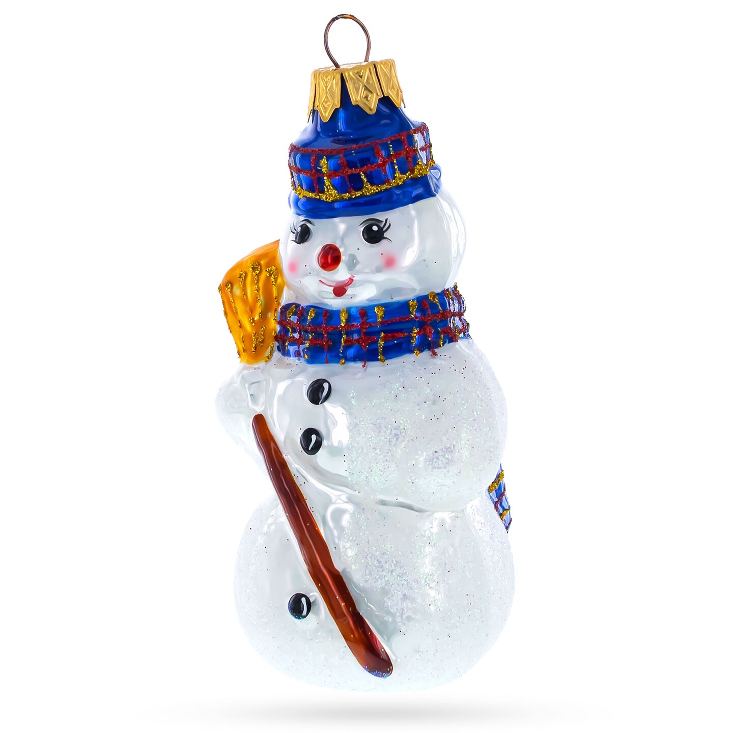 Snowman Holding Broom Mini Glass Christmas Ornament | Michaels