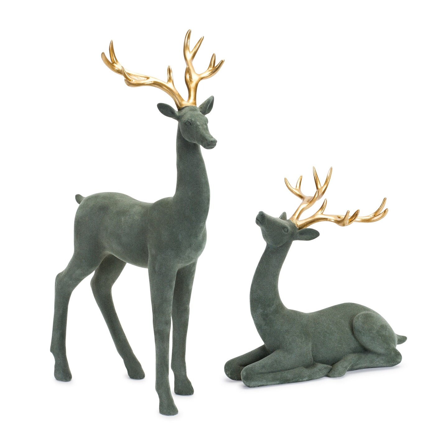 Melrose Set of 2 Flocked Deer with Gold Antlers Tabletop Figurines 19 ...