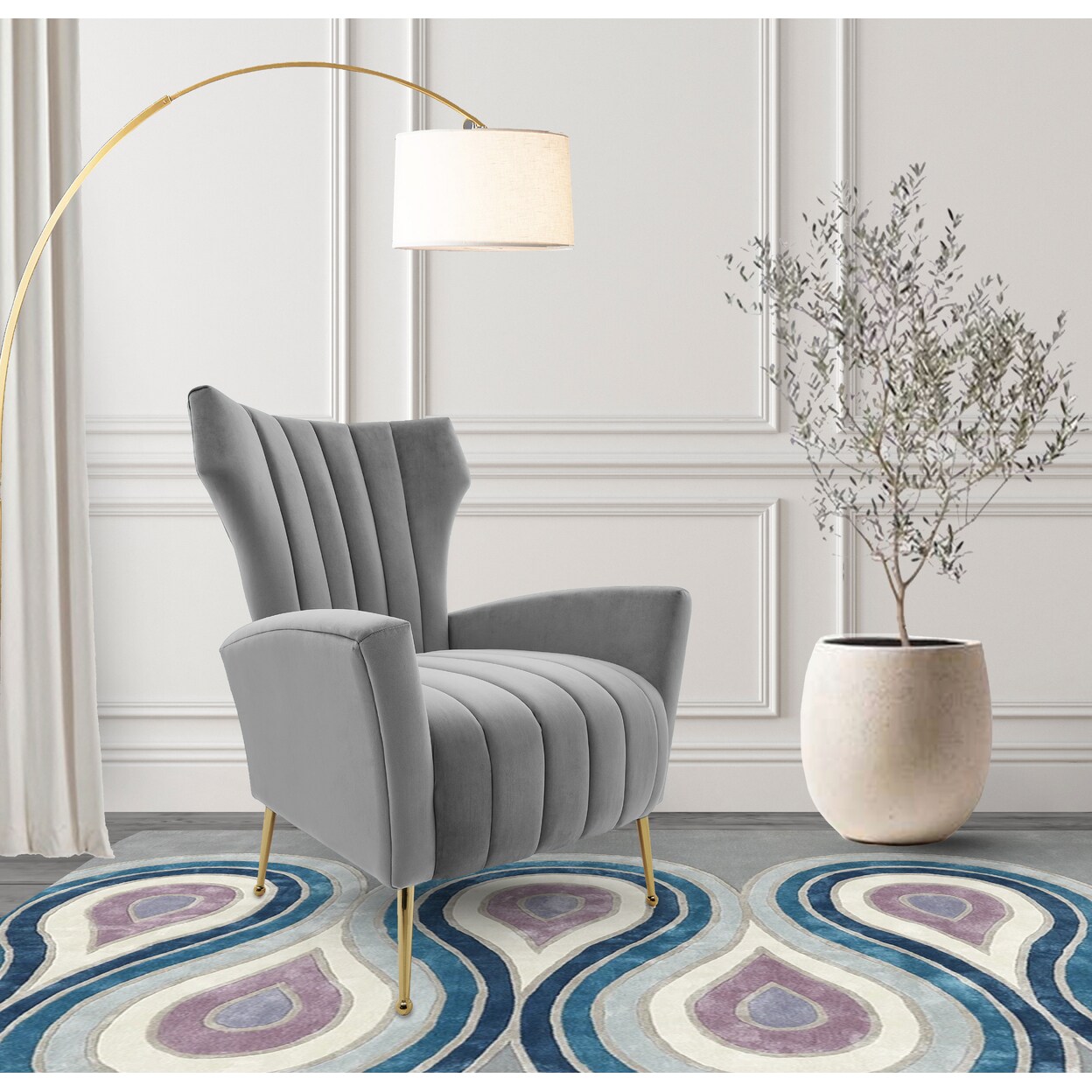 Iconic Home Kaylee Accent Chair Velvet Upholstered Vertical Channel ...