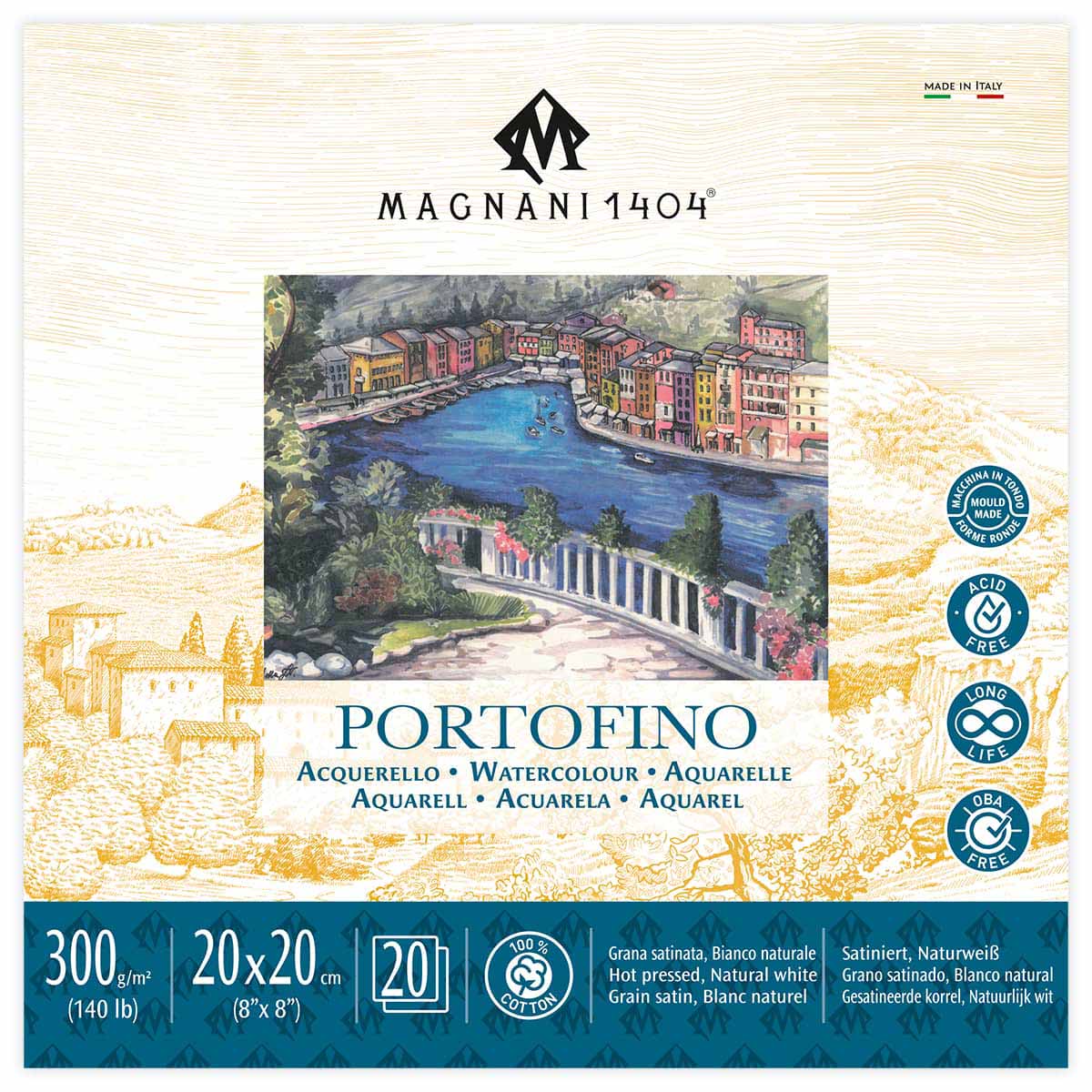 Magnani 1404 Portofino Hot Press 100% Cotton Watercolor Paper Pad, 20 ...
