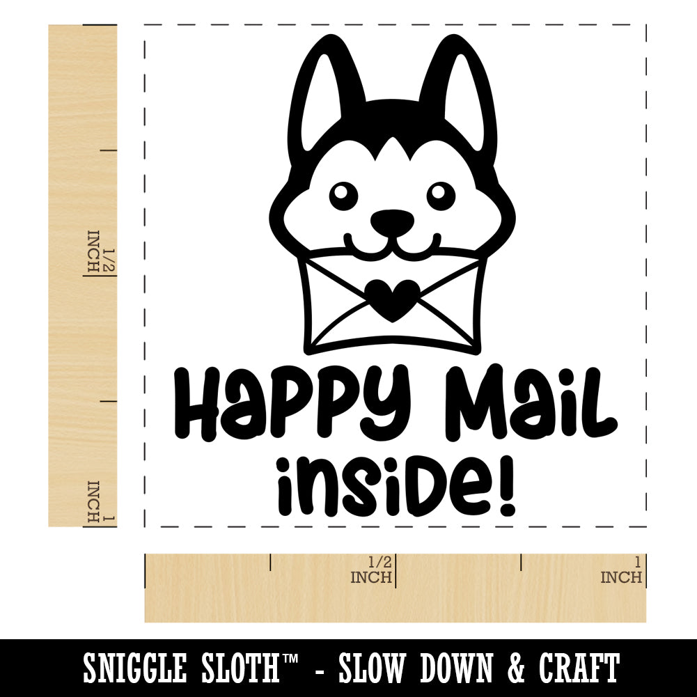 Happy Mail Inside Dog Holding Envelope Self-Inking Rubber Stamp Ink ...