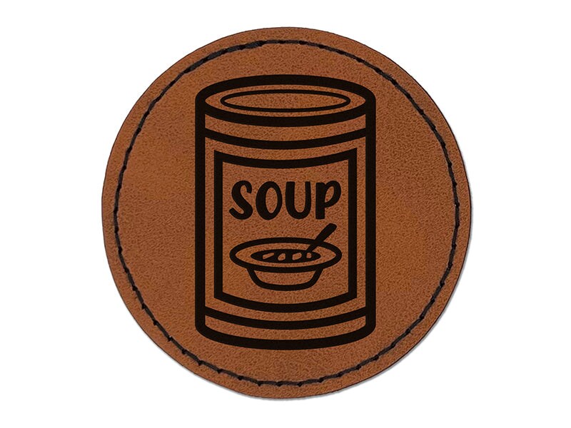 Can of Soup Round Iron-On Engraved Faux Leather Patch Applique - 2.5 ...