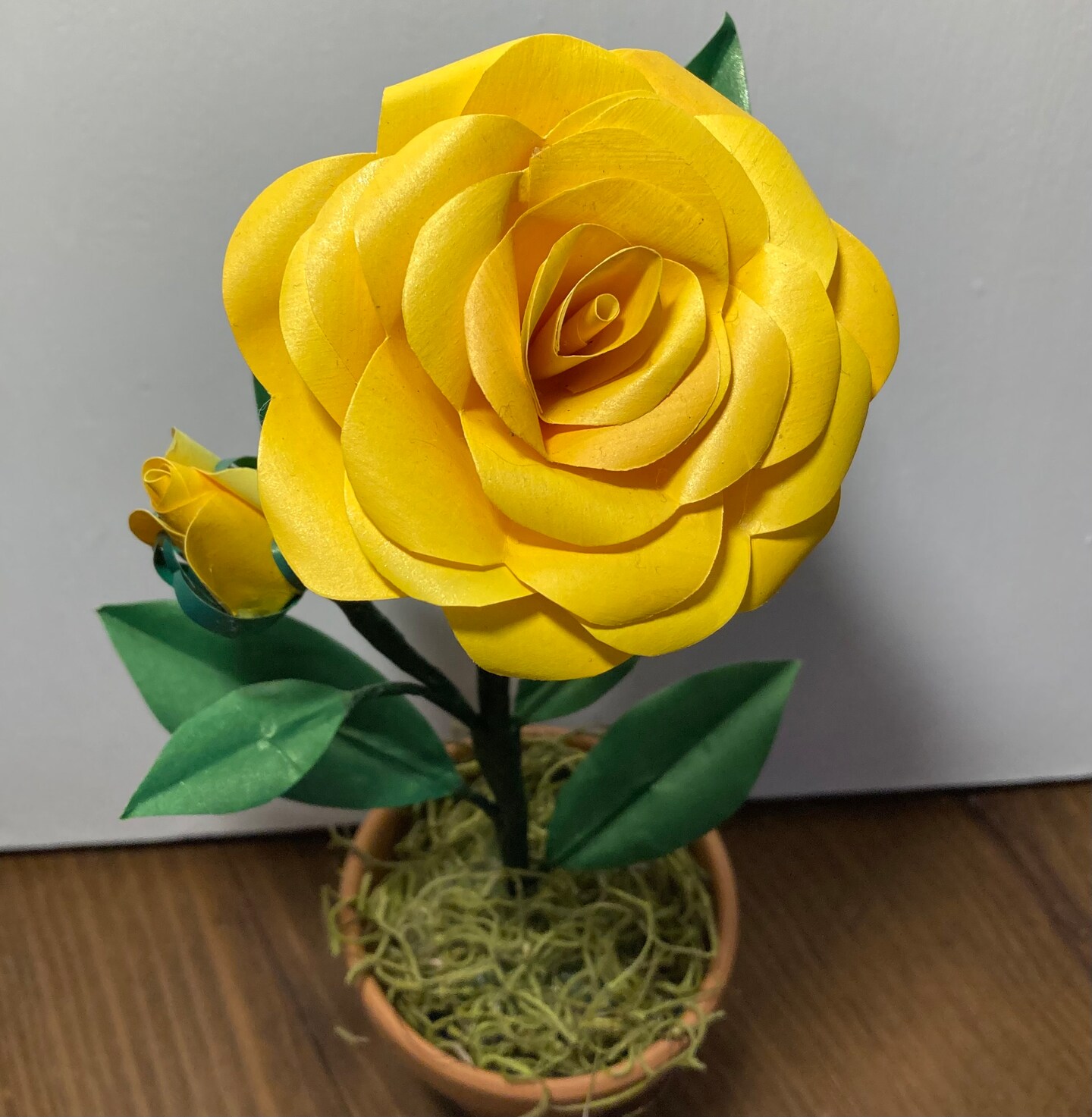 Paper Rose Pot with Yellow Flower and Bud all made with hand cut paper ...