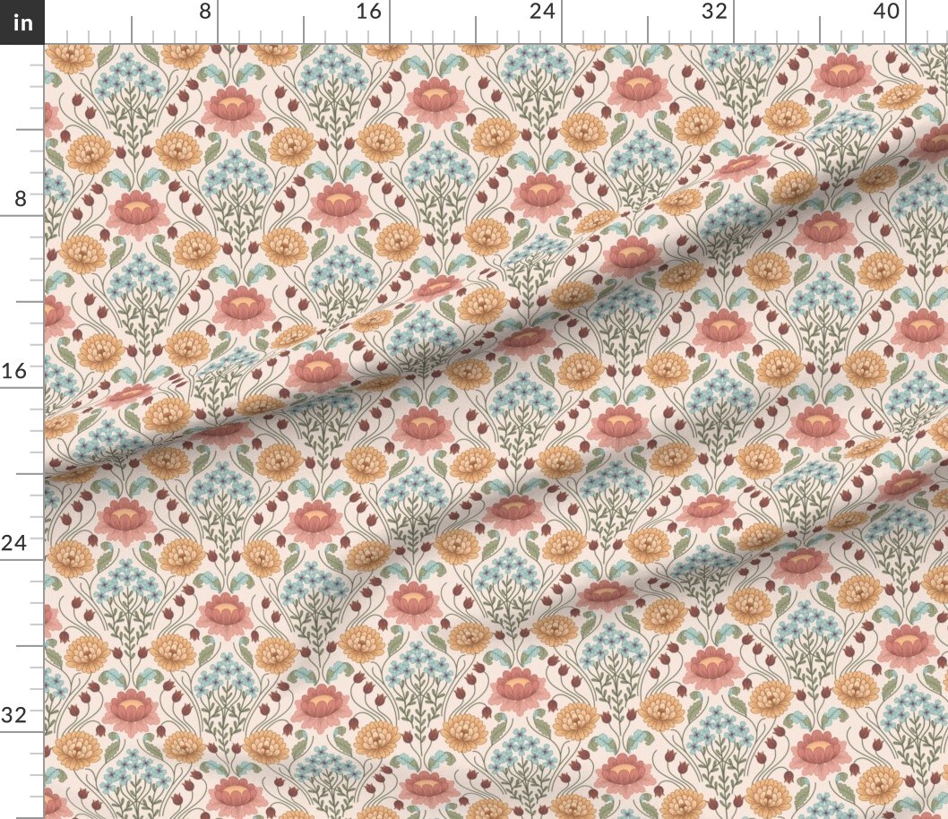 Floral Damask Small Scale Botanical Flowers Pink Blue Arts And Crafts ...