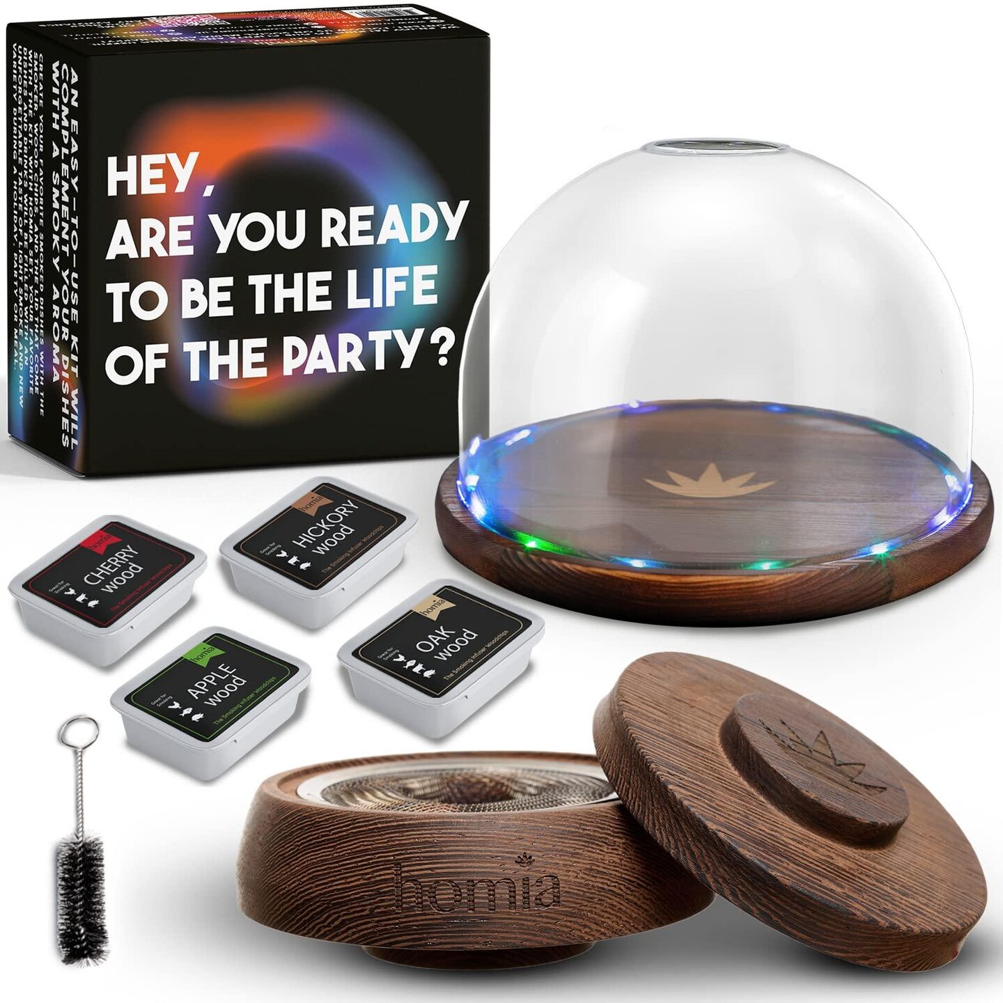 Cocktail Smoker Kit with LED Wooden Base and Glass Dome 7.8 x 4.7 ...