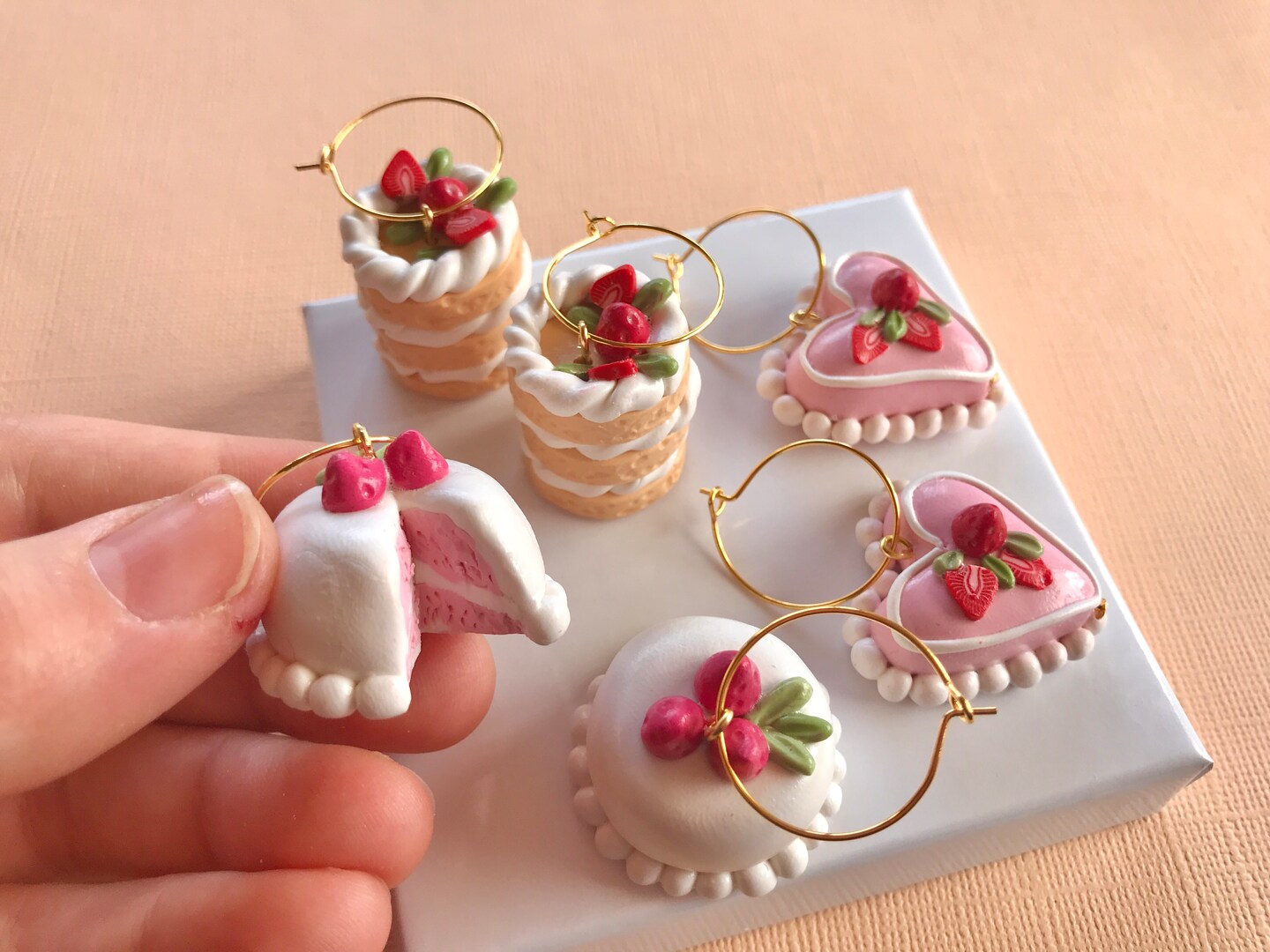 Tiny Cake Earrings, Cute kawaii cake jewelry, clay earrings, Valentine ...
