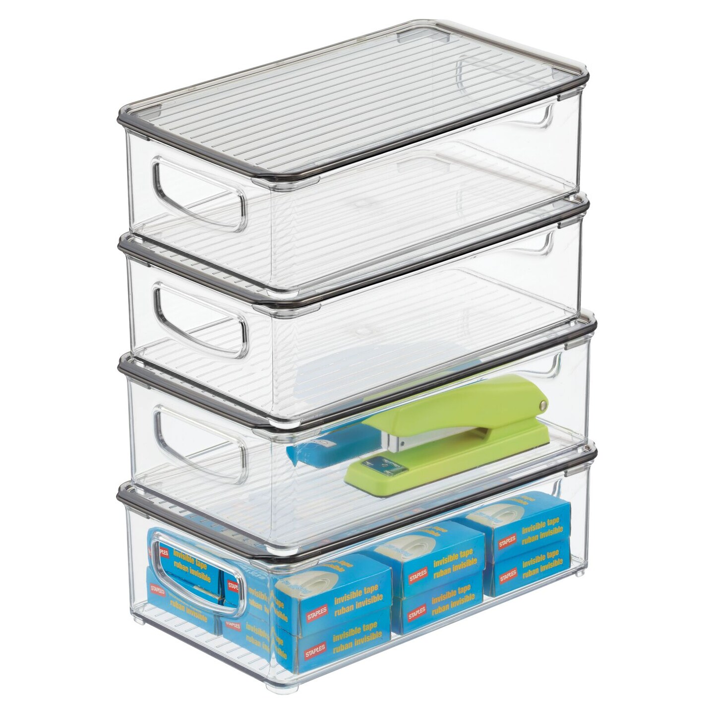 mDesign Plastic Office Storage Bin Box with Lid and Handles, 4 Pack ...