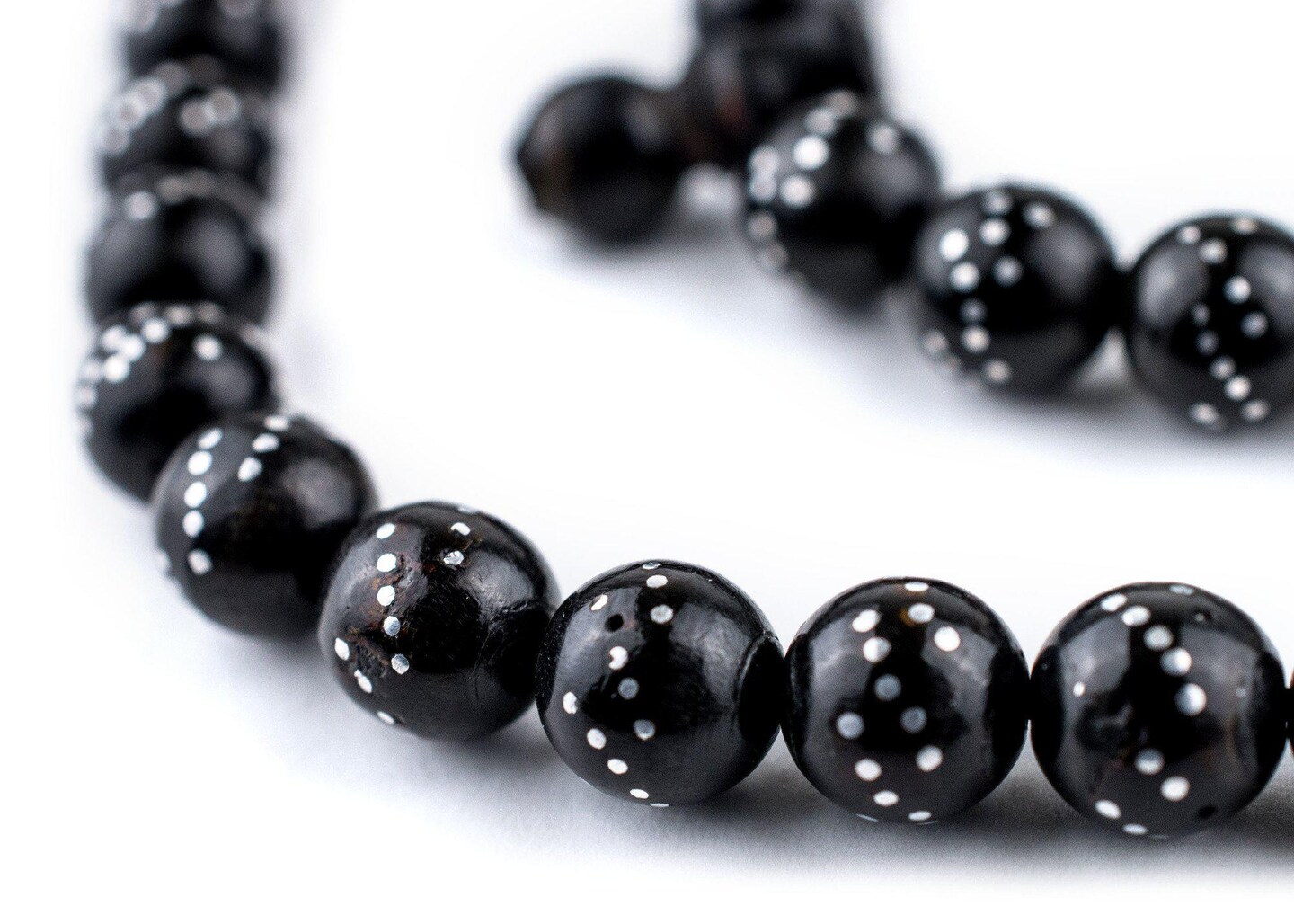 100 Silver-Inlaid "Diagonal Design" Black Coral Arabian Prayer Beads ...