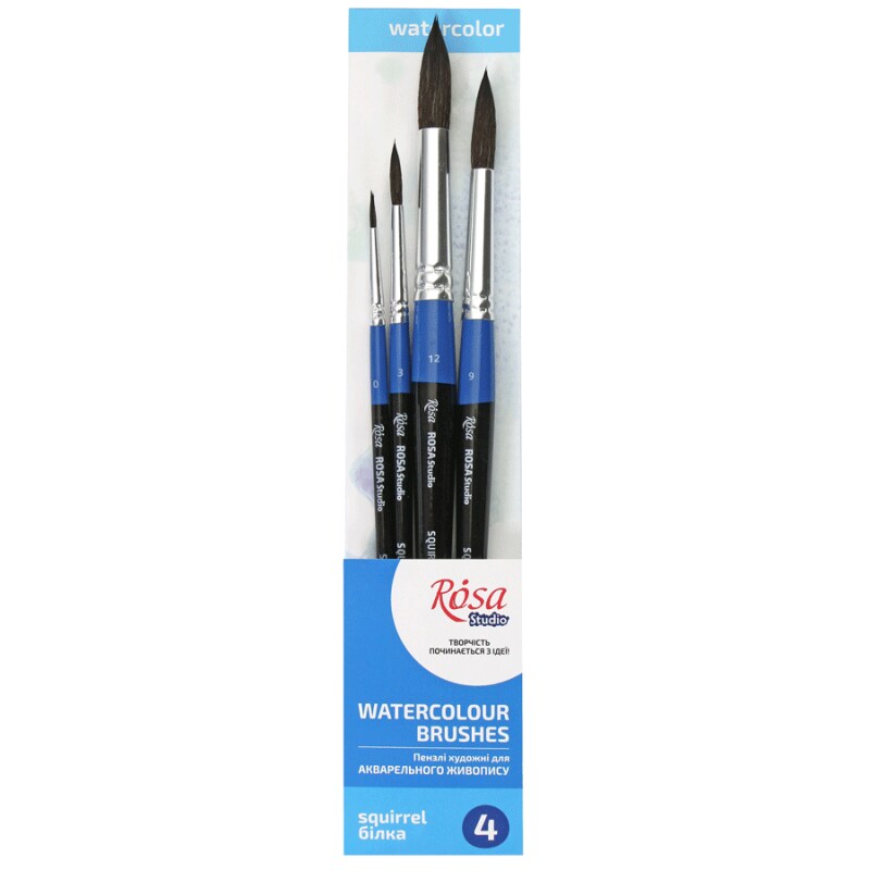 Rosa Studio Set of paint brushes 15. Squirrel. 4pc. Round (N0,3,9,12 ...
